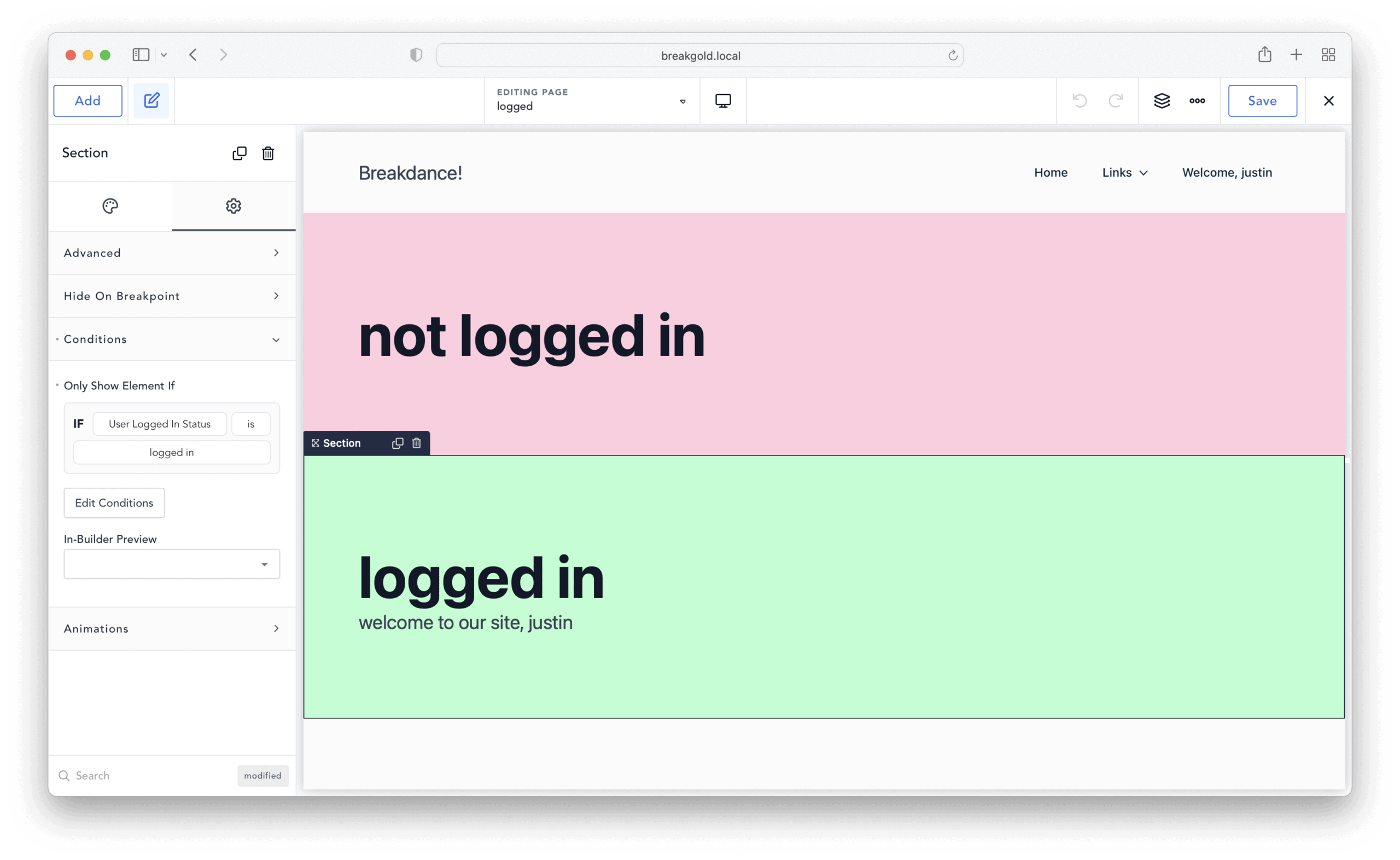 Conditional Login & User Pages in Breakdance | Gold Penguin