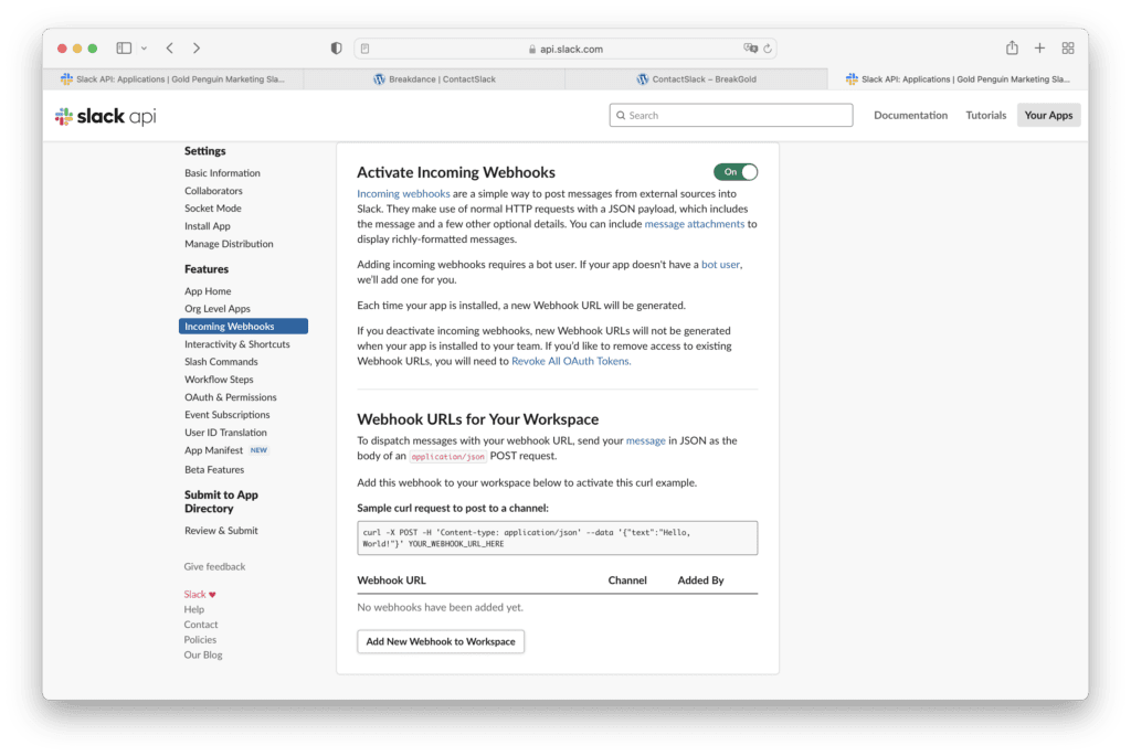 Send Contact Form to Slack with Breakdance Builder | Gold Penguin